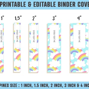 Sweet Rainbow Binder Cover, 10 Printable & Editable Binder Covers ...