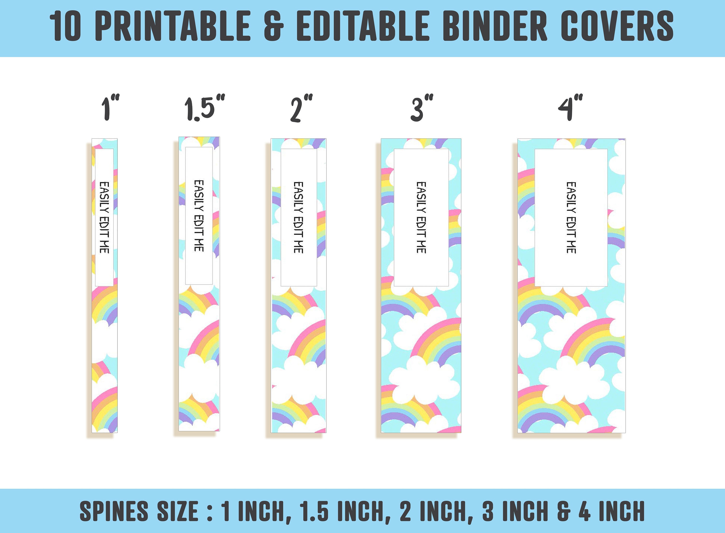 Sweet Rainbow Binder Cover, 10 Printable & Editable Binder Covers ...