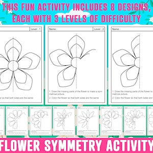 Flower Symmetry Worksheet, Flower Theme Lines of Symmetry Activity, 24 ...