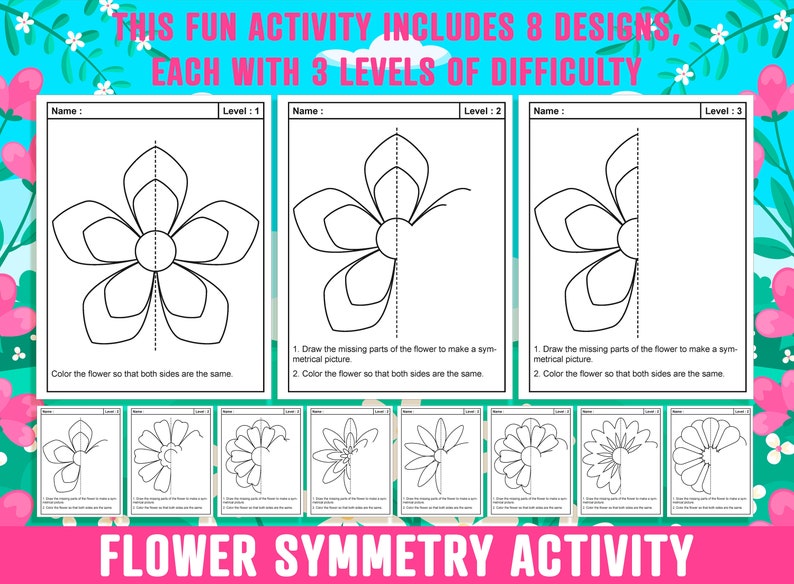 Flower Symmetry Worksheet, Flower Theme Lines of Symmetry Activity, 24 ...