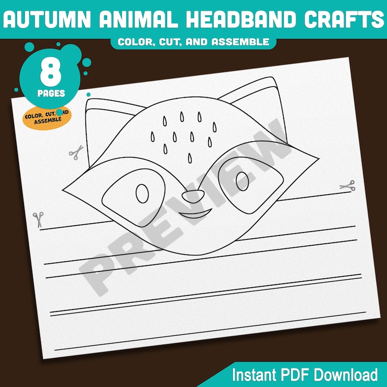 Printable Autumn Animal Headband Crafts, Fall Paper Crown and Coloring ...