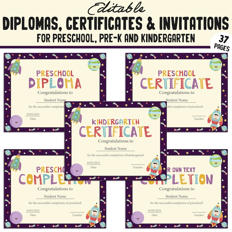 37 Editable Pre K Graduation Diploma, Preschool, Kindergarten ...