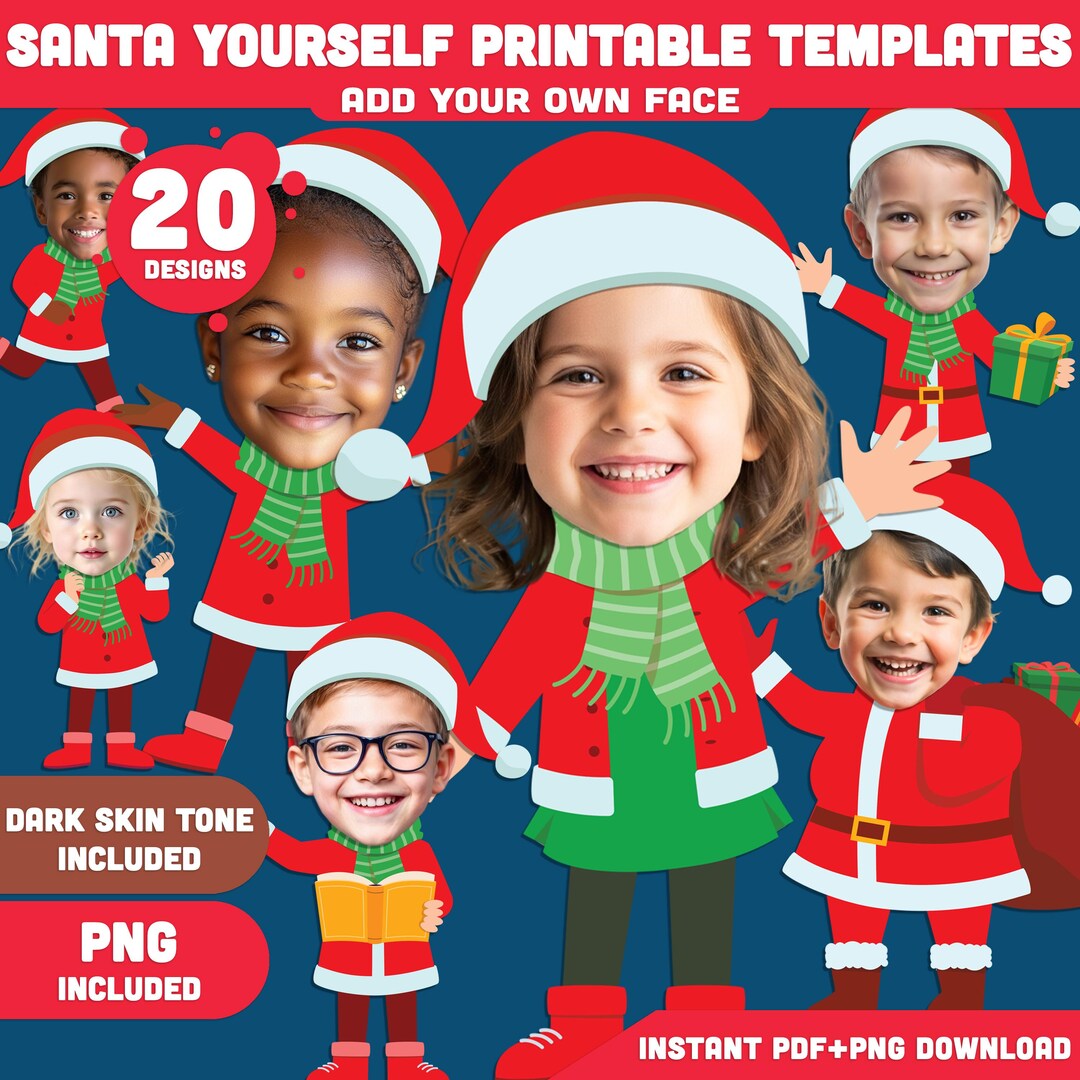 Santa Yourself Printable Templates, Add Your Own Face Holiday Craft, 20 ...