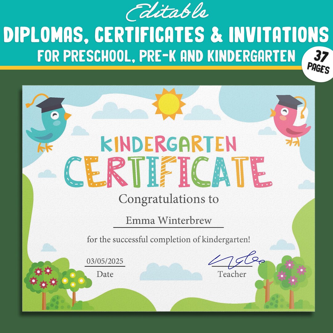 Kindergarten Certificate, Editable Preschool Completion Certificates ...
