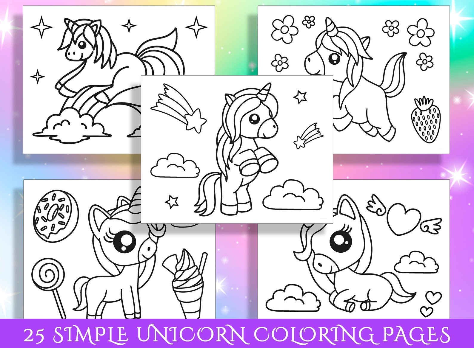 Simple Unicorn Coloring Pages: 25 Fun Activity Sheets for Preschool and ...
