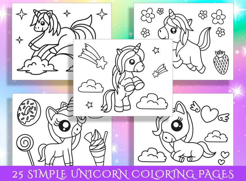 Simple Unicorn Coloring Pages: 25 Fun Activity Sheets for Preschool and ...