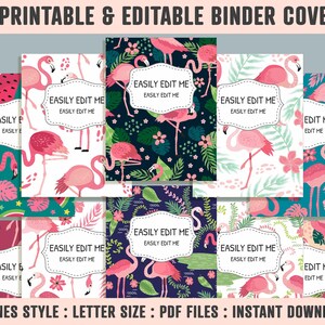 Flamingos in Different Poses Binder Cover, 10 Printable & Editable ...