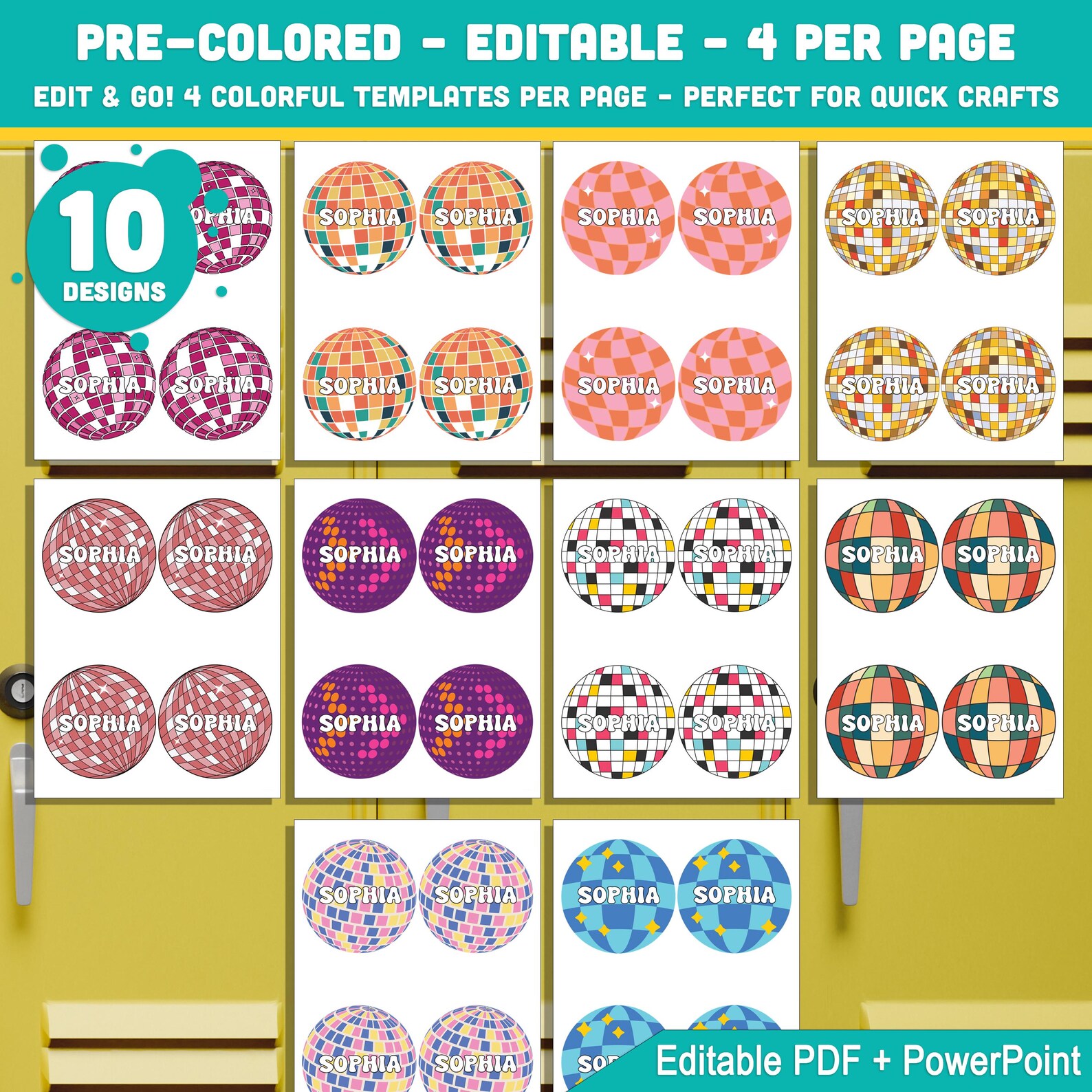 Editable Locker Labels (cubby Name Tags), Retro Groovy Disco Ball ...