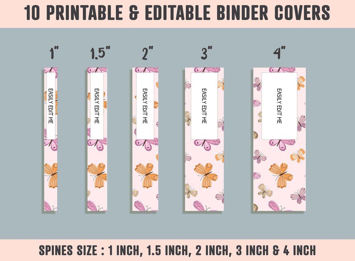 Colorful Butterflies Binder Cover, 10 Printable/editable Binder Covers ...