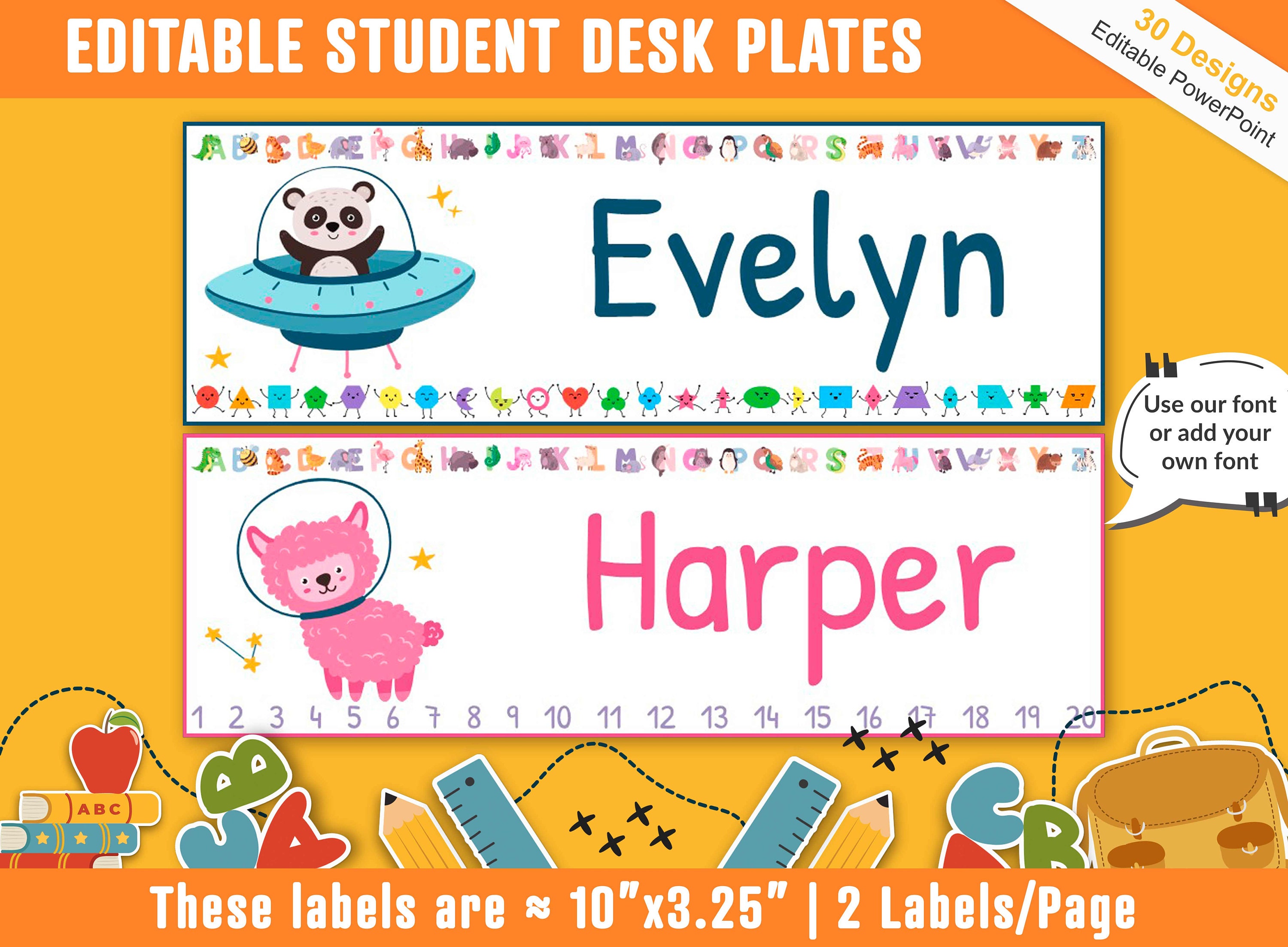 Student Desk Plates, 30 Printable/editable Space Animals Classroom Name ...