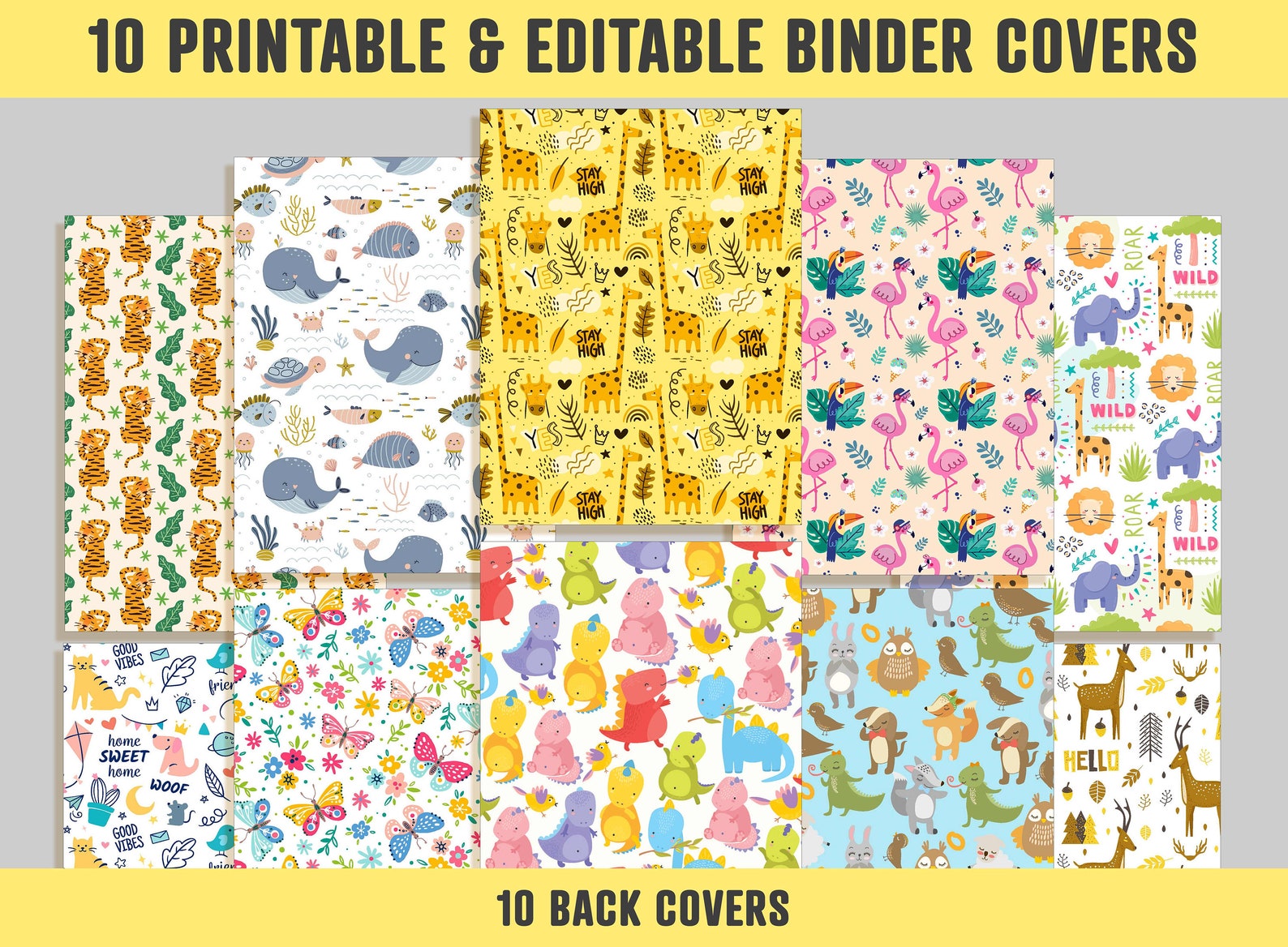 Binder Covers for School, 10 Printable & Editable Binder Coversspines ...