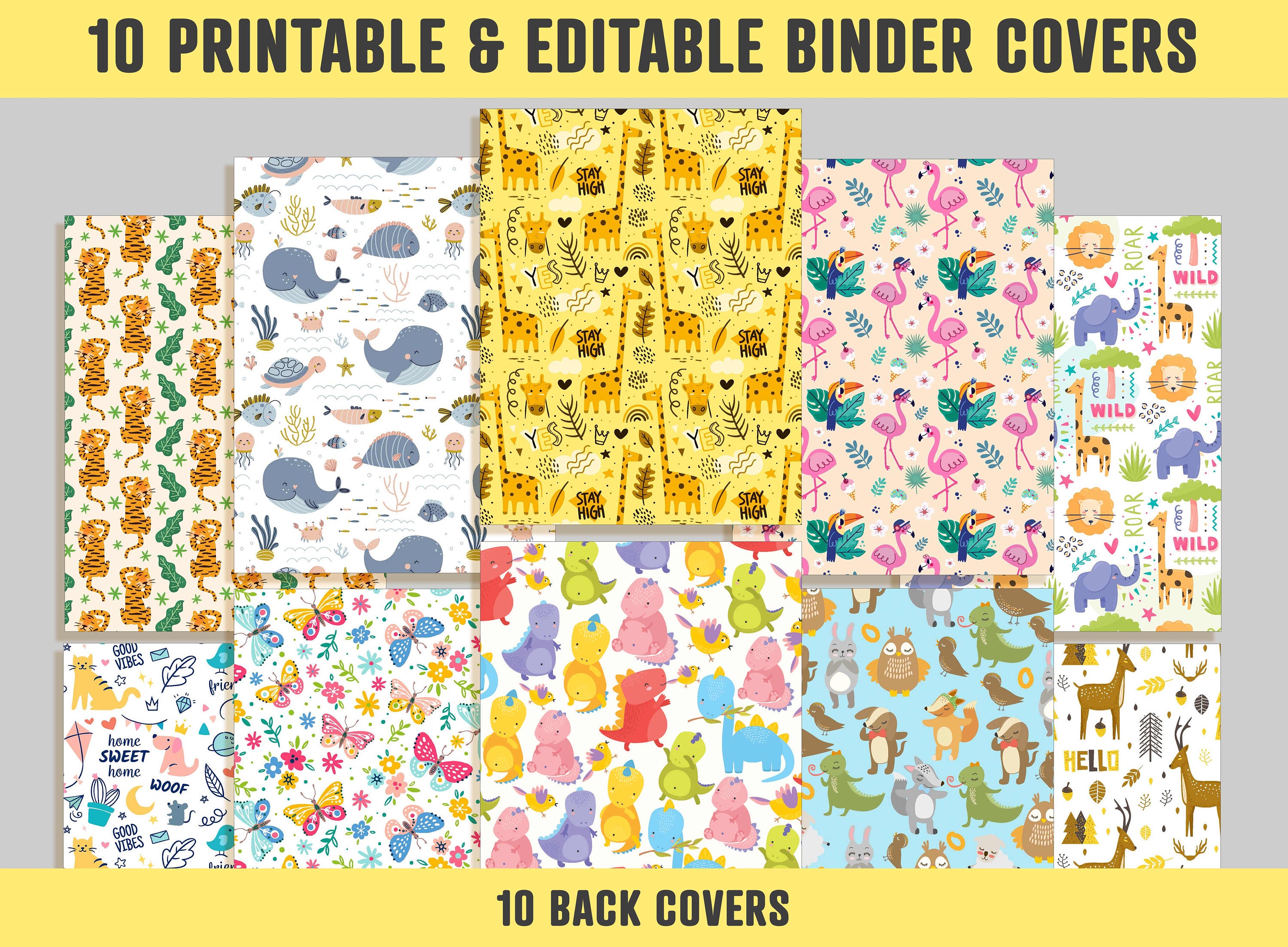 Binder Covers for School, 10 Printable & Editable Binder Coversspines ...