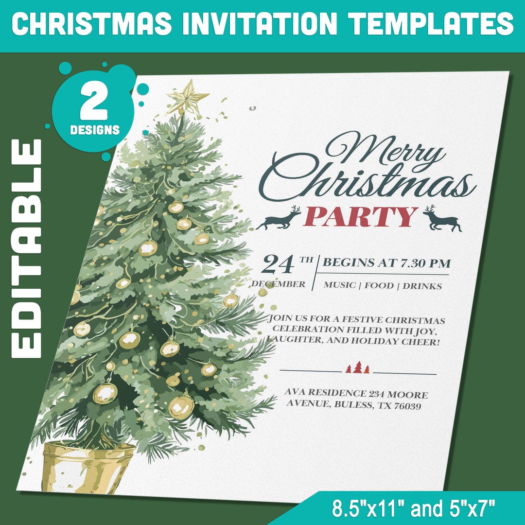 Editable Winter and Christmas Invitations, Choose From 2 Designs & 2 ...