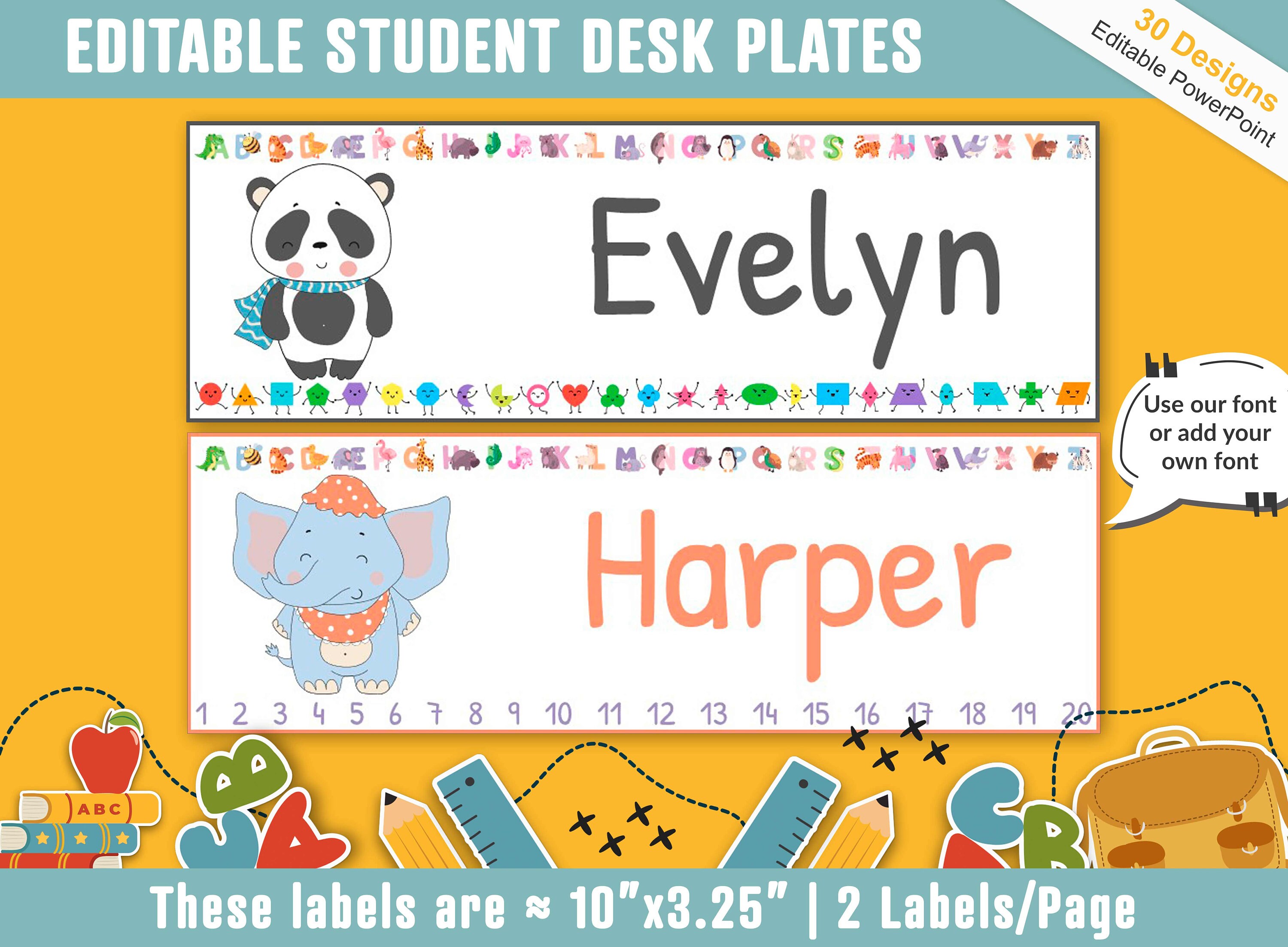 Student Desk Plates, 30 Printable/editable Cute Cartoon Animals ...