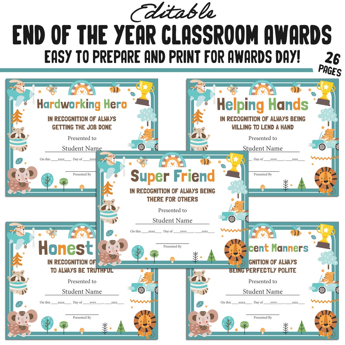 Editable End-of-year Class Superlatives Awards Certificates for Pre-k ...