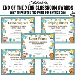 Editable End-of-year Class Superlatives Awards Certificates for Pre-k ...