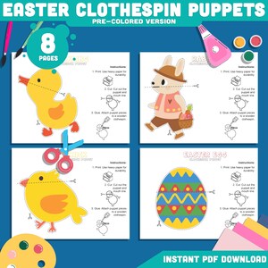 Printable Easter Clothespin Puppets, 8-page DIY Spring Craft for Kids ...