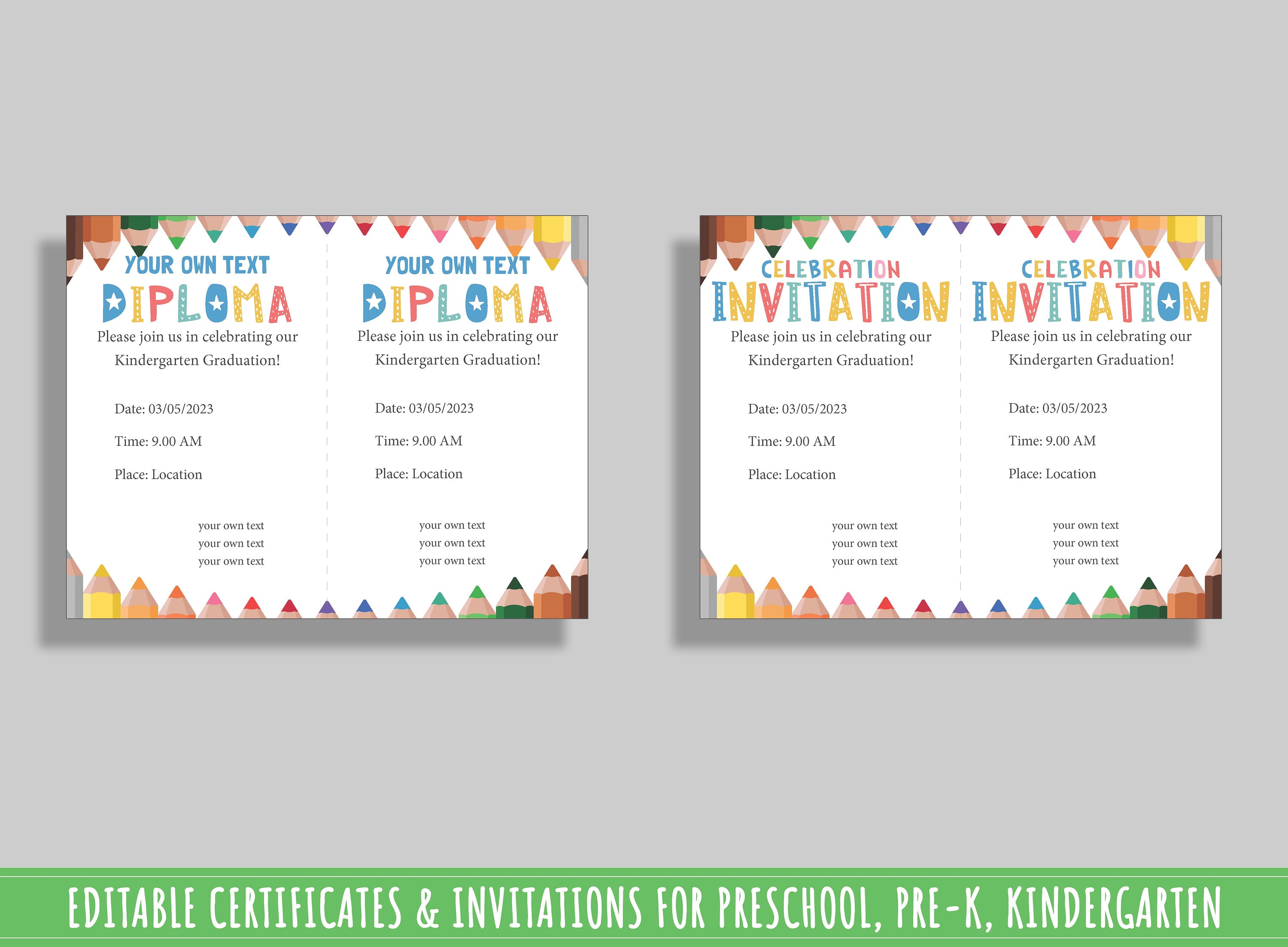 Customizable Children's Diploma, Certificate, and Invitation Set: 37 ...