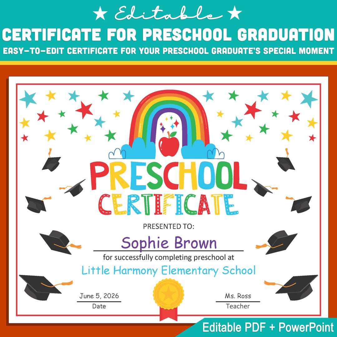 Editable Preschool Graduation Certificate Template, Perfect for End of ...