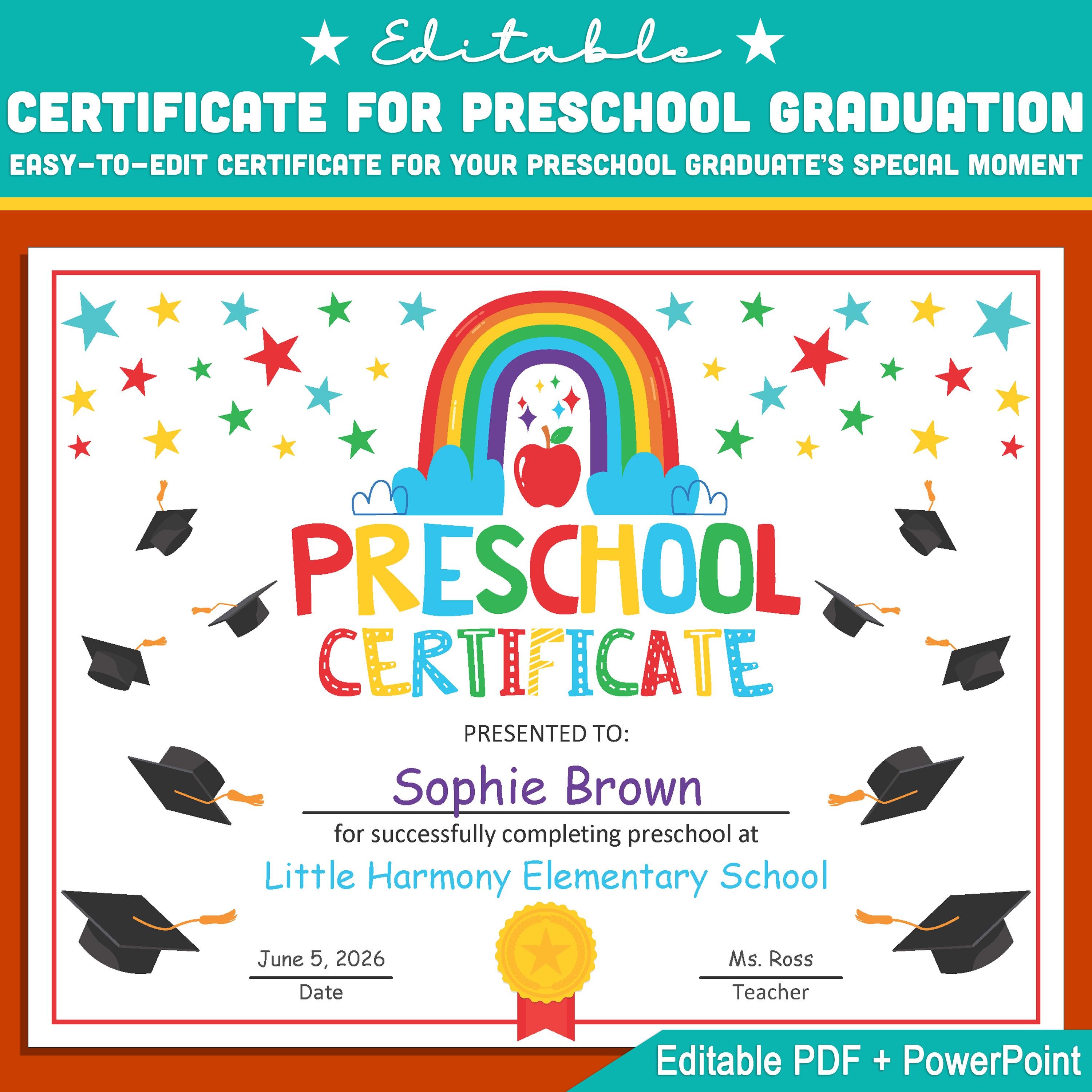Editable Preschool Graduation Certificate Template, Perfect for End of ...