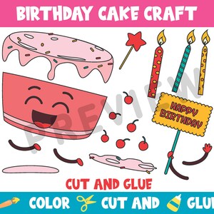 Birthday Cake Craft Activity - Color, Cut, and Glue for Prek to 6th ...
