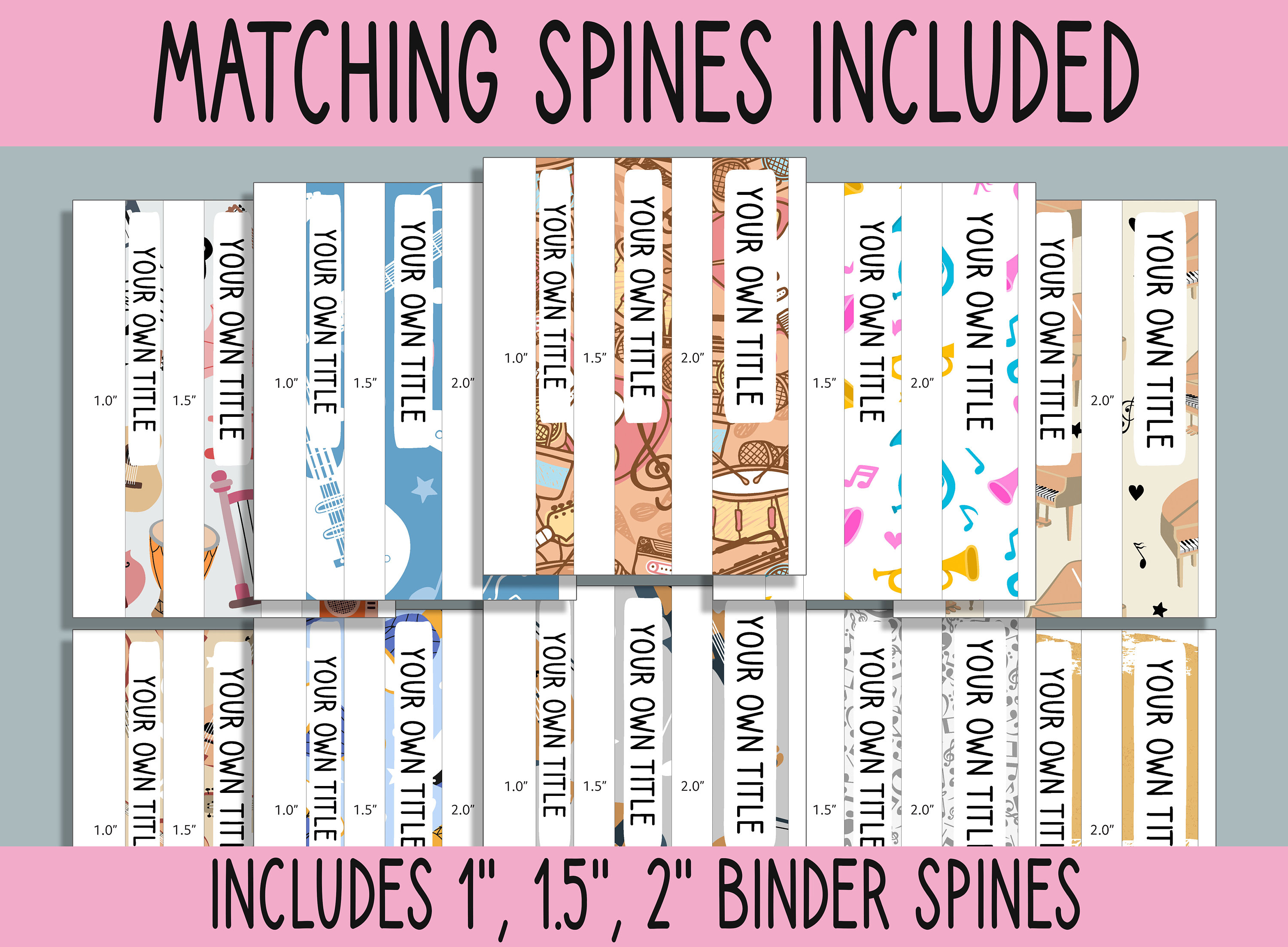 10 Editable Musical Instruments Binder Covers, Includes 1, 1.5, 2 ...