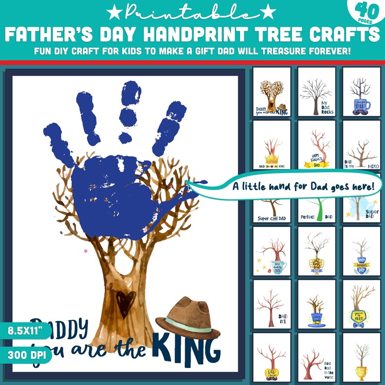 Printable Father’s Day Handprint Tree Crafts – 40 Pages for Kids to ...
