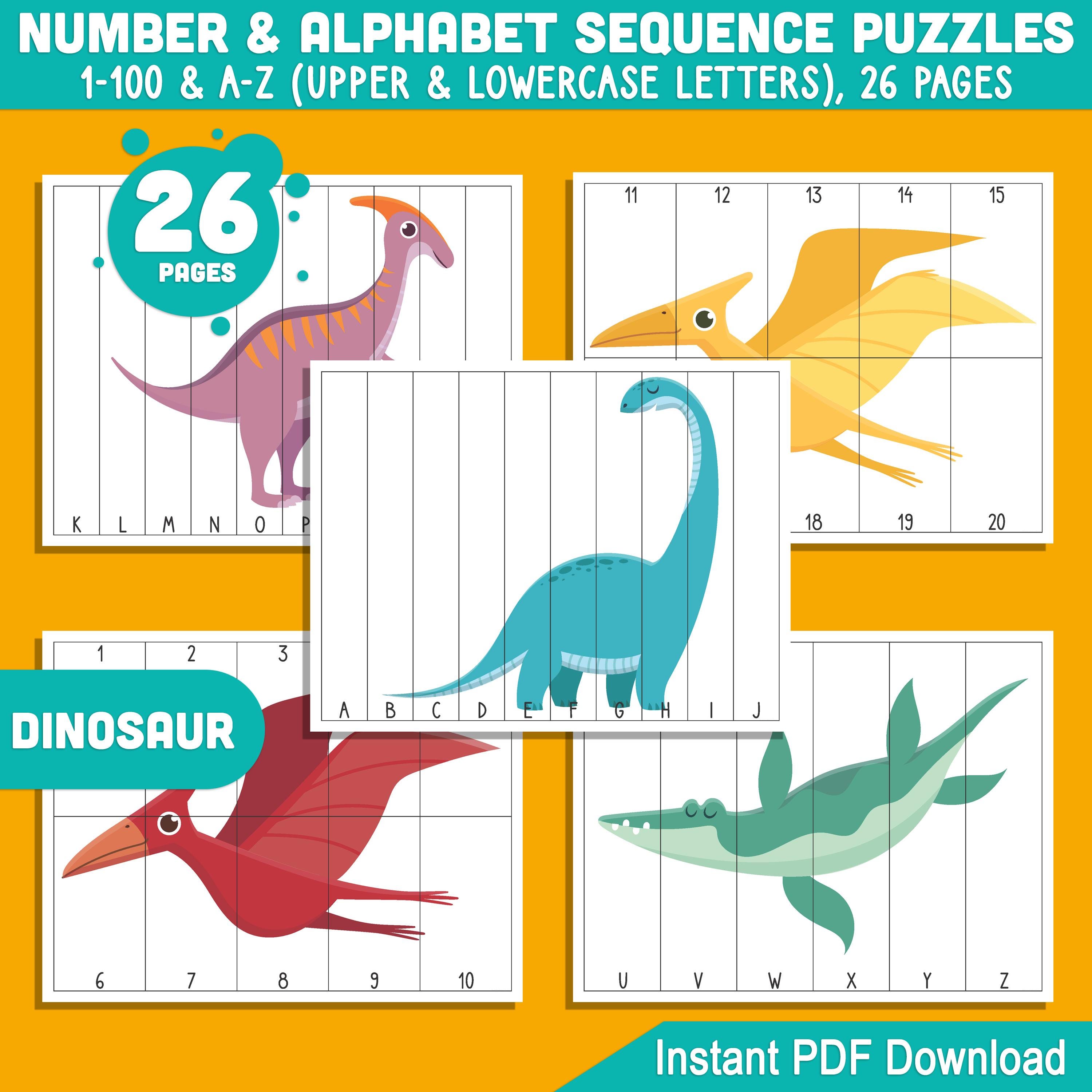 Dinosaur Number and Alphabet Stripe Puzzles: 1-100 and A-Z Printable ...