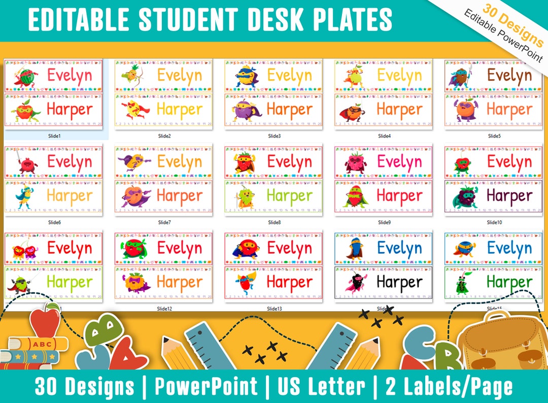 Fruit Superhero Student Desk Plates: 30 Editable Designs With ...