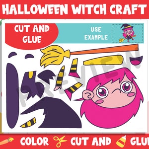 Cute Halloween Witch Craft Activity - Color, Cut, and Glue for Prek to ...