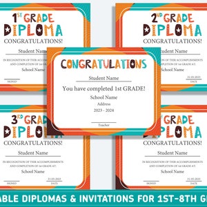 Editable 8th Grade Diploma, 1st to 8th Grade Diploma, Certificate of ...