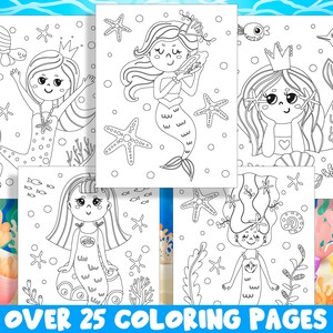Mermaid Coloring Book, 25 Printable Beautiful Mermaid Coloring Pages ...
