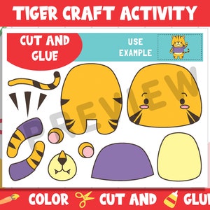Cute Tiger Craft Activity - Color, Cut, and Glue for Prek to 2nd Grade ...