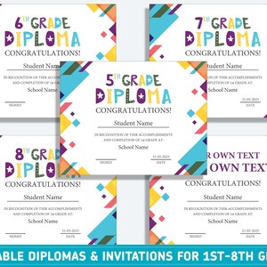 Editable 3rd Grade Diploma, 1st to 8th Grade Diploma, Certificate of ...