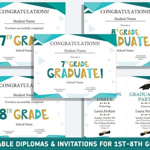 Editable 7th Grade Graduation, 1st to 8th Grade Diploma, Certificate of ...