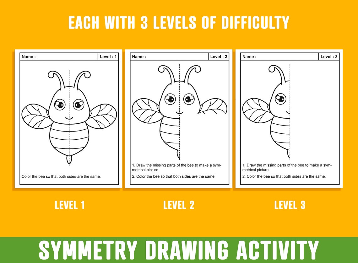 Symmetry Drawing, Lines of Symmetry Activity, 24 Pages/8 Designs, Each ...