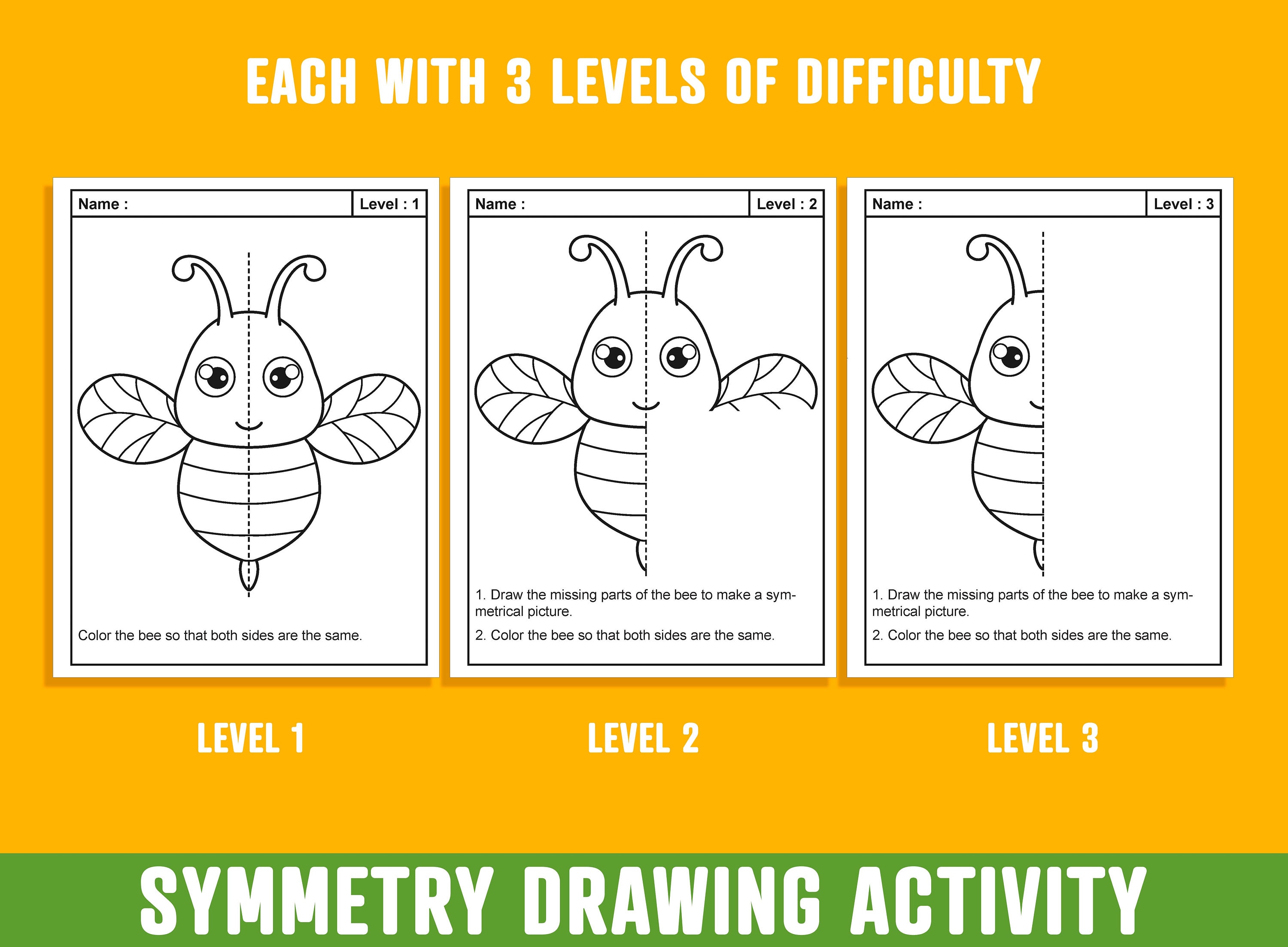 Symmetry Drawing, Lines of Symmetry Activity, 24 Pages/8 Designs, Each ...