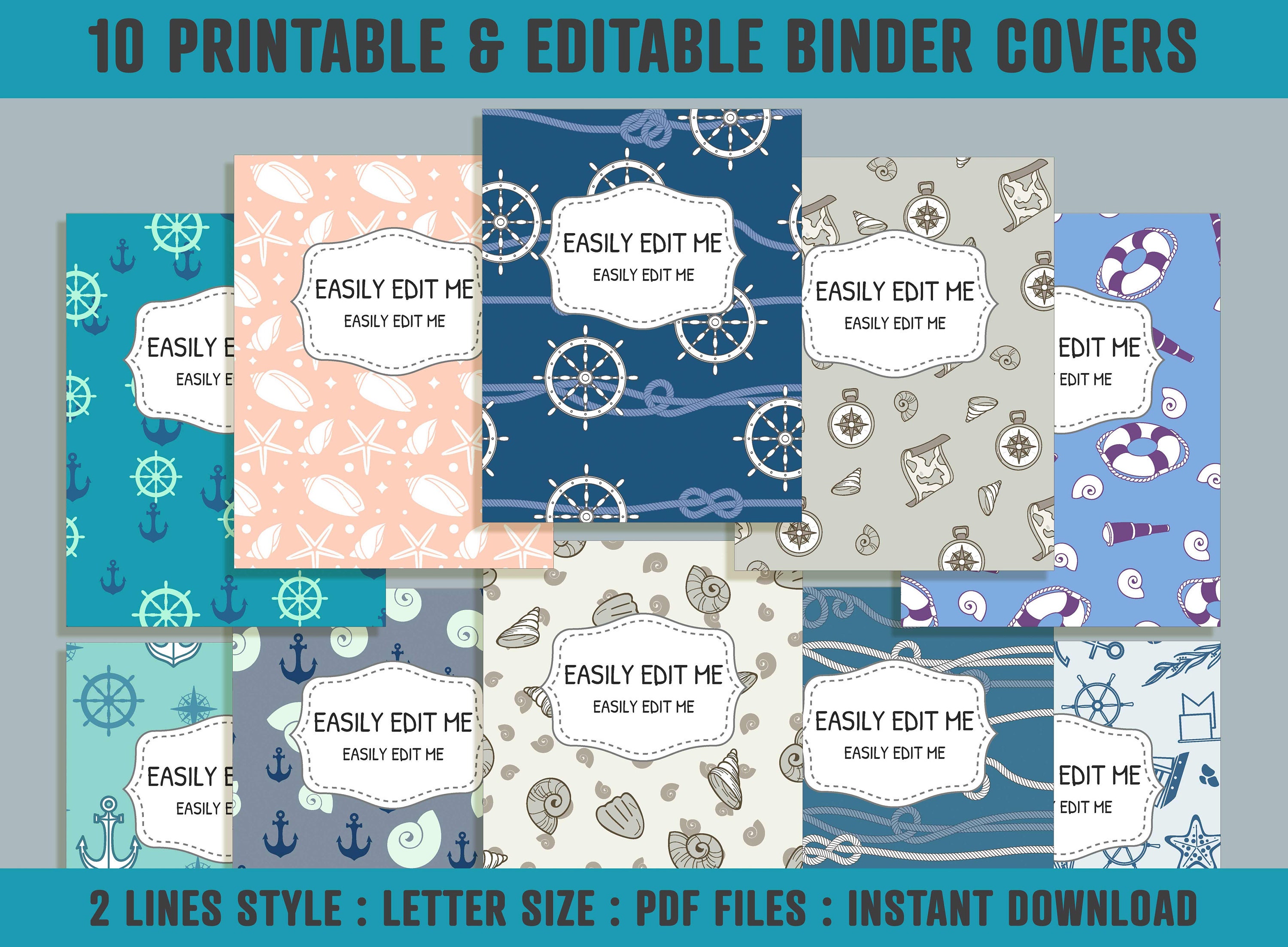 Marine Binder Cover, 10 Printable & Editable Binder Covers Spines ...