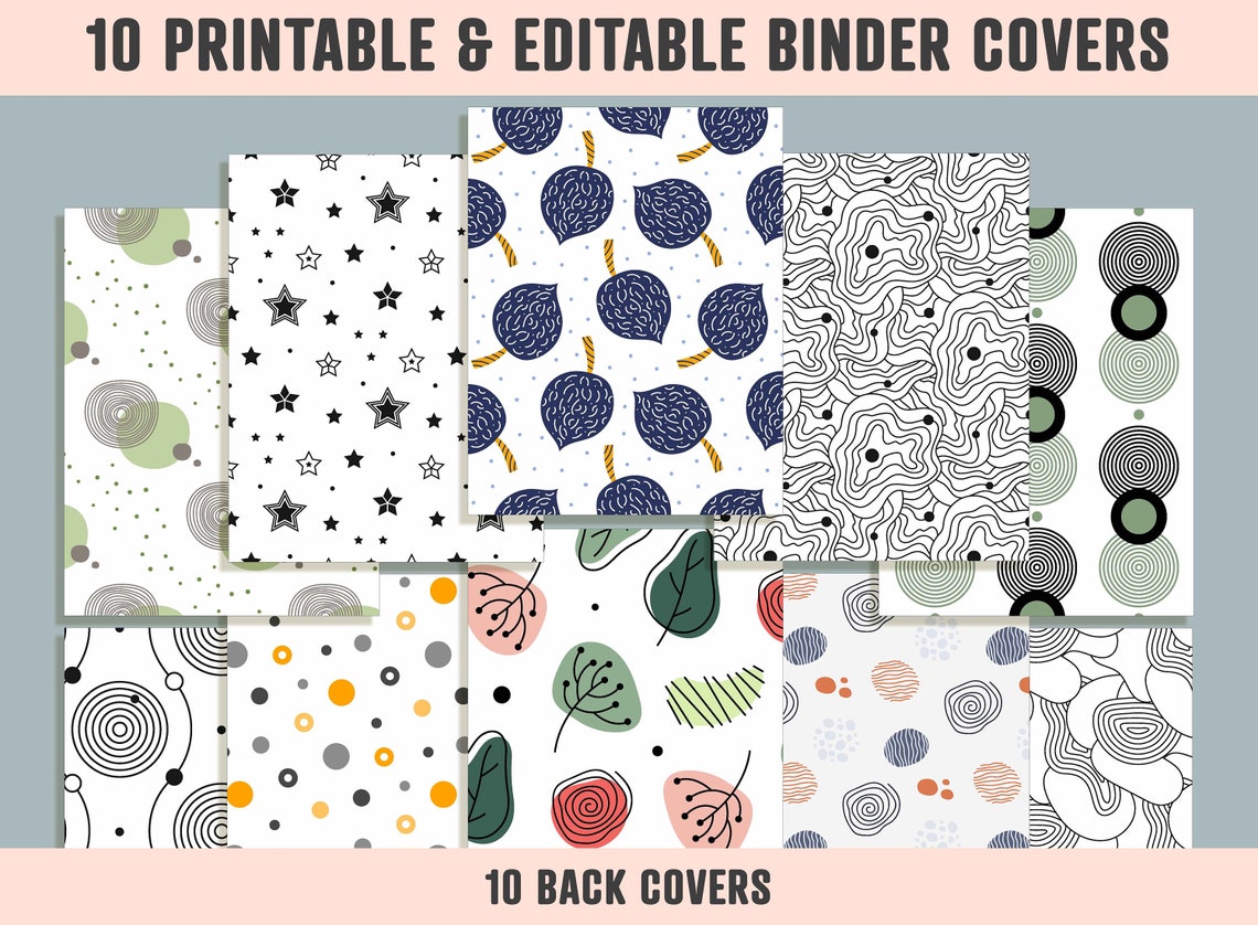 Leaves, Geometric, Monochrome Binder Cover, 10 Printable/editable ...