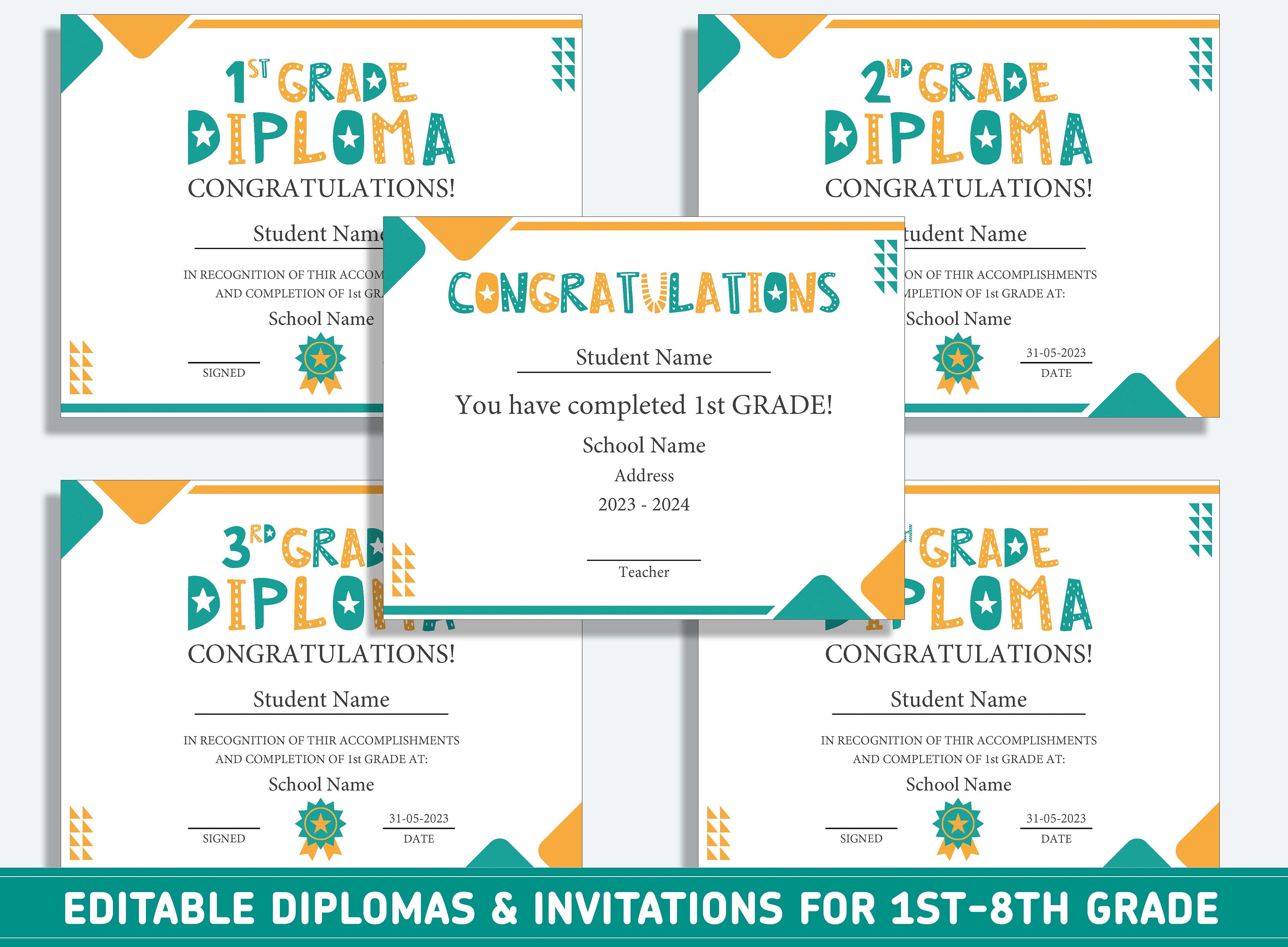 Editable 1st Grade Diploma Second to 8th Grade Diploma - Etsy