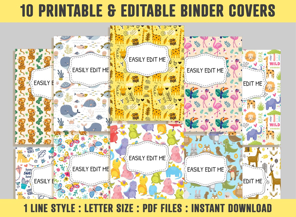 Binder Covers for School, 10 Printable & Editable Binder Coversspines ...
