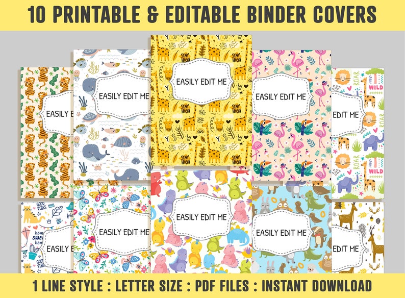 Binder Covers for School, 10 Printable & Editable Binder Coversspines ...