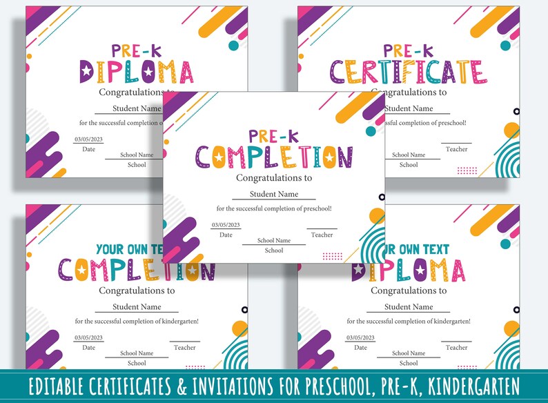 Editable Preschool Completion Certificates End of the Year - Etsy