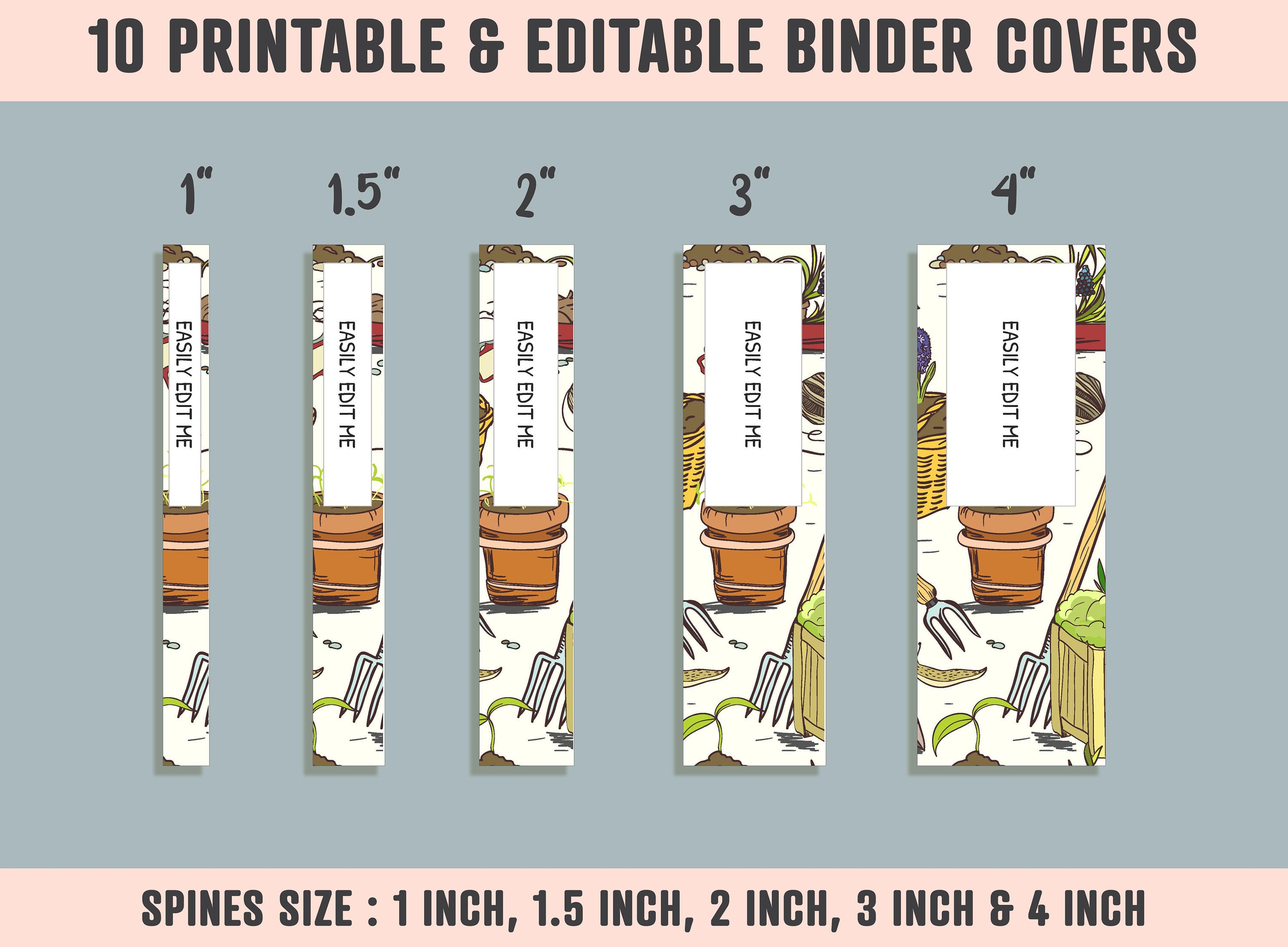 Gardening Binder Cover, 10 Printable & Editable Binder Coversspines ...
