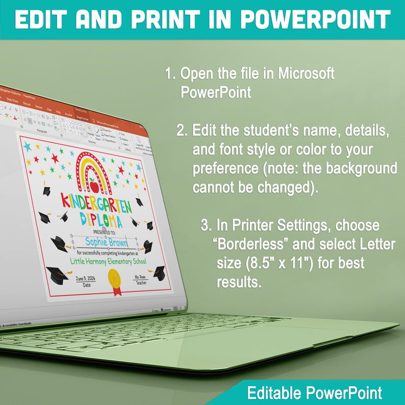Editable Kindergarten Moving up Diploma – Rainbow Graduation Template ...