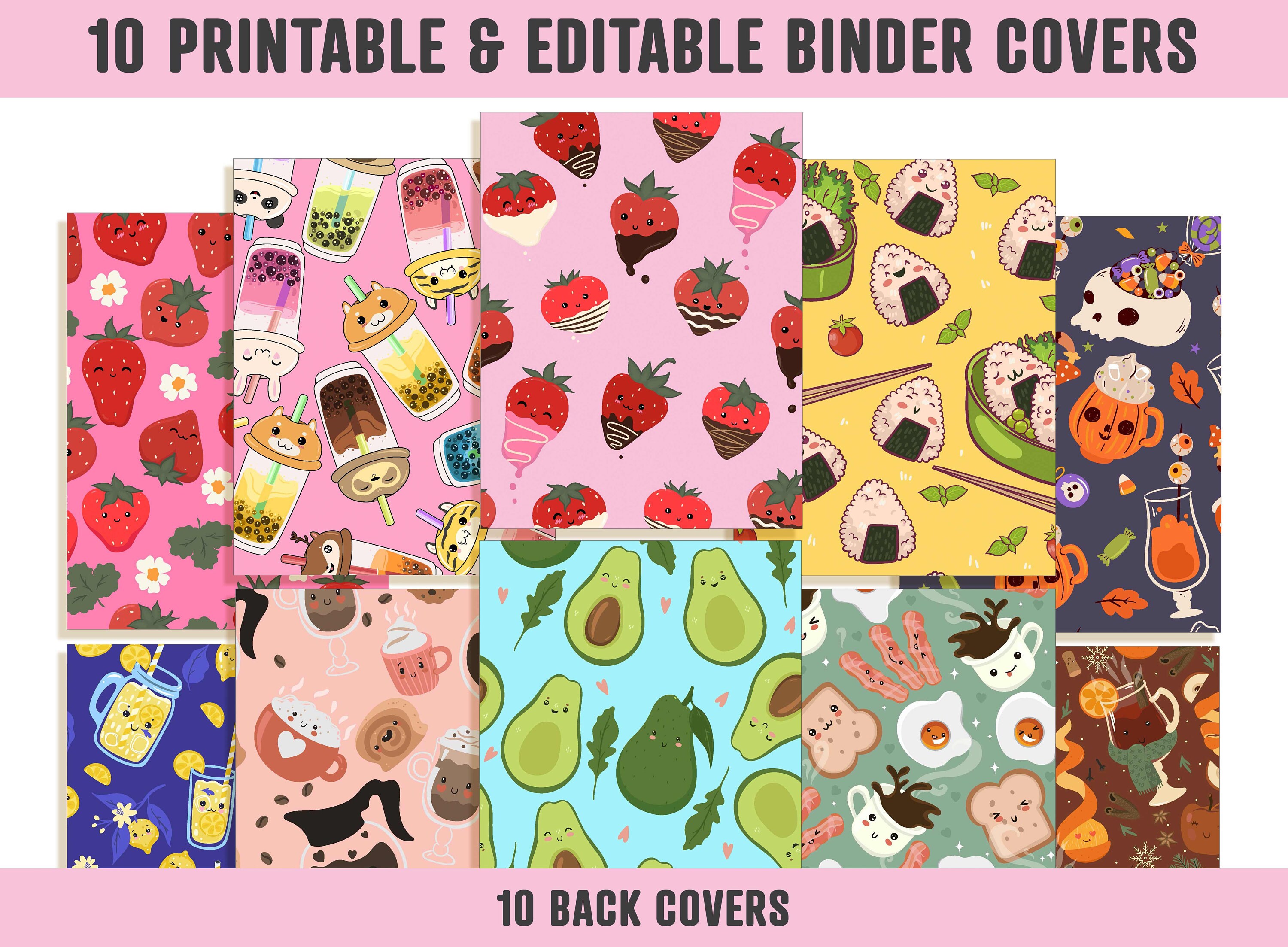 Food Binder Cover, 10 Printable & Editable Covers+spines Binder Insert ...