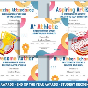 Editable Class Awards - End of the Year Awards - Student Recognition ...