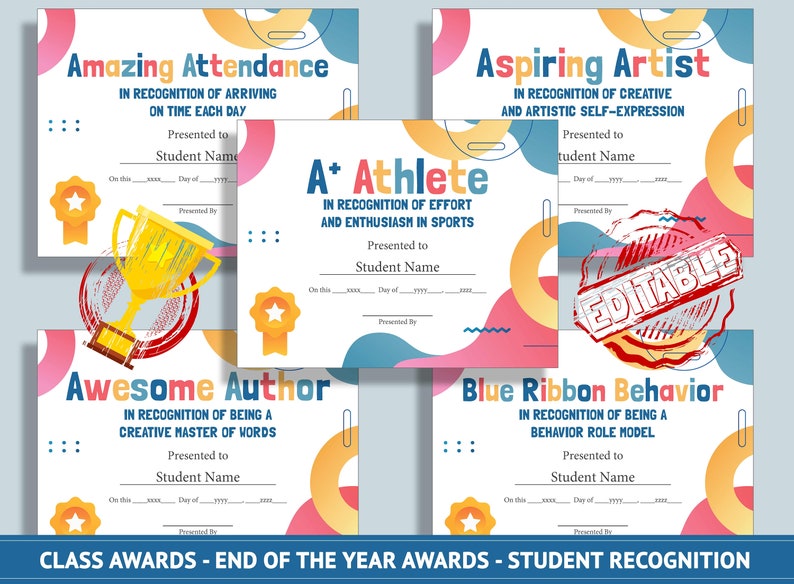 Editable Class Awards - End of the Year Awards - Student Recognition ...