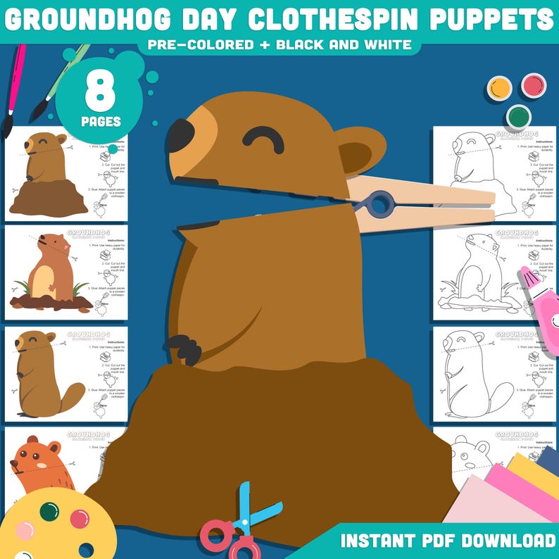 Groundhog Day Clothespin Puppets, Printable Puppet Craft for Kids ...