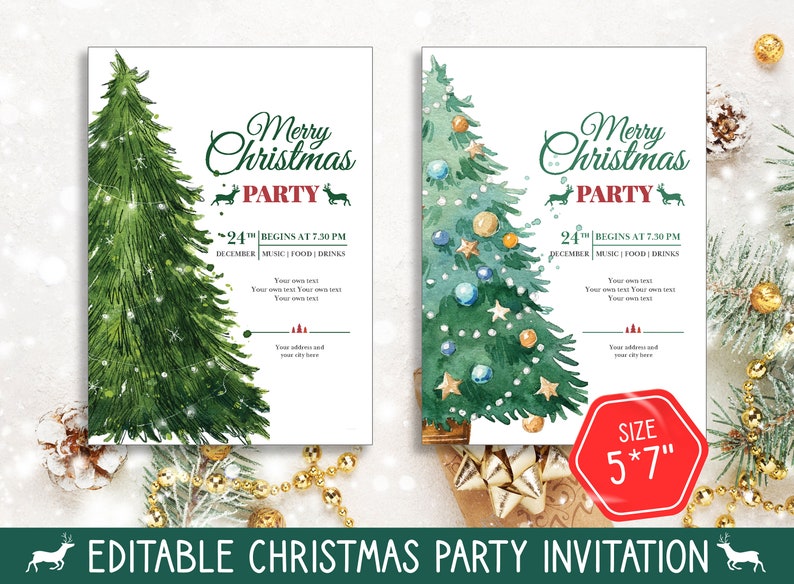 Editable Christmas Party Invite Template, Choose From 2 Designs & 2 ...